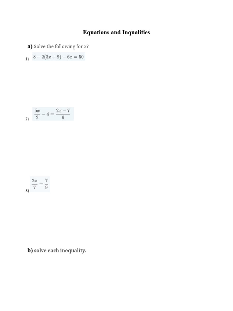 Inequality and Equations Exercises | PDF