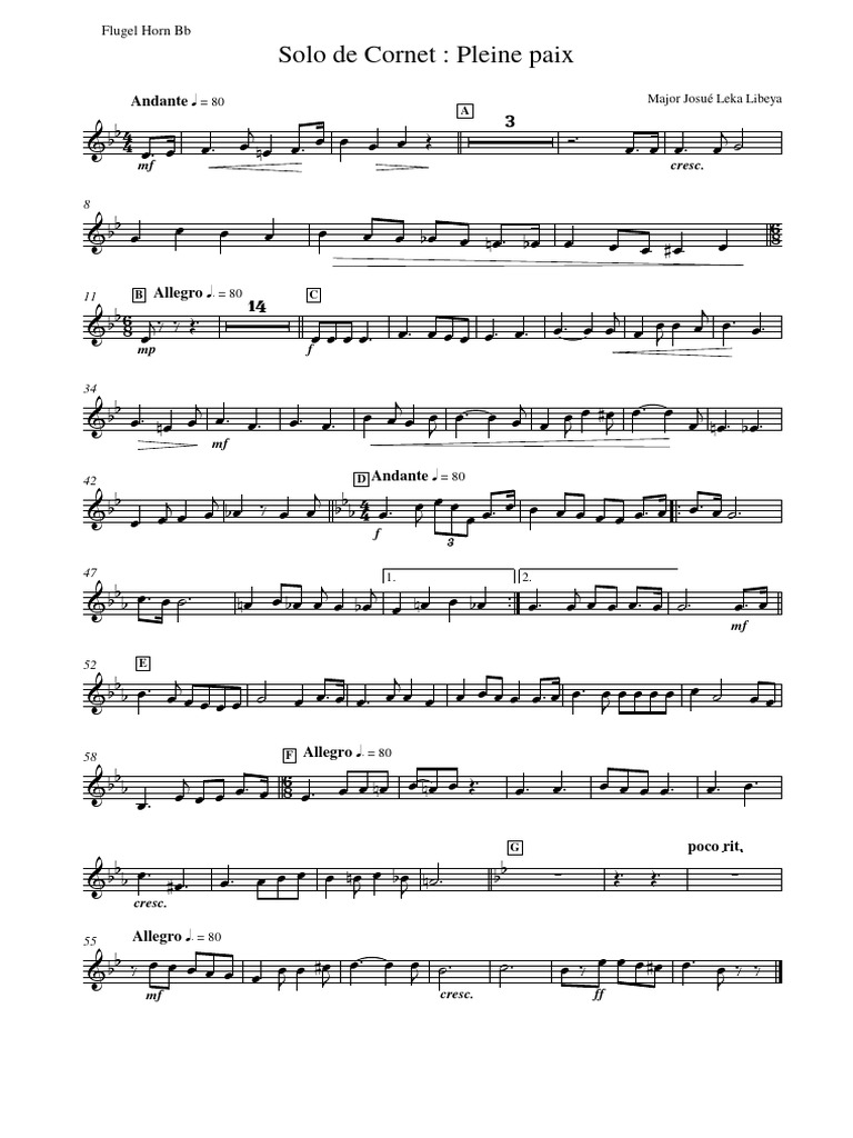 Solo de Cornet - Pleine Paix Flugelhorn | PDF | Brass Instruments | Aerophones