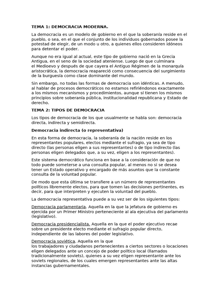 Tipos de Democracia: Directa, Indirecta y Semidirecta | PDF ...