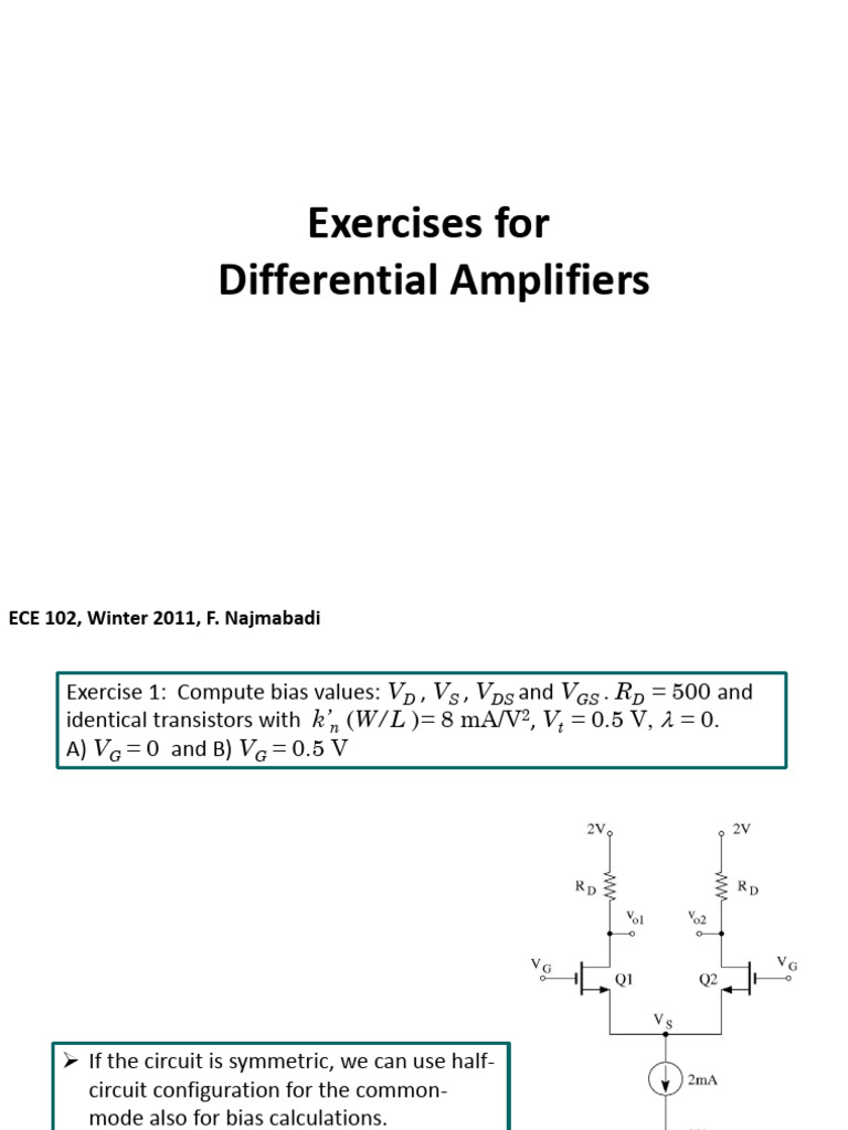 Differential Amplifiers Problems of MOS | PDF | Amplifier | Electronic Engineering