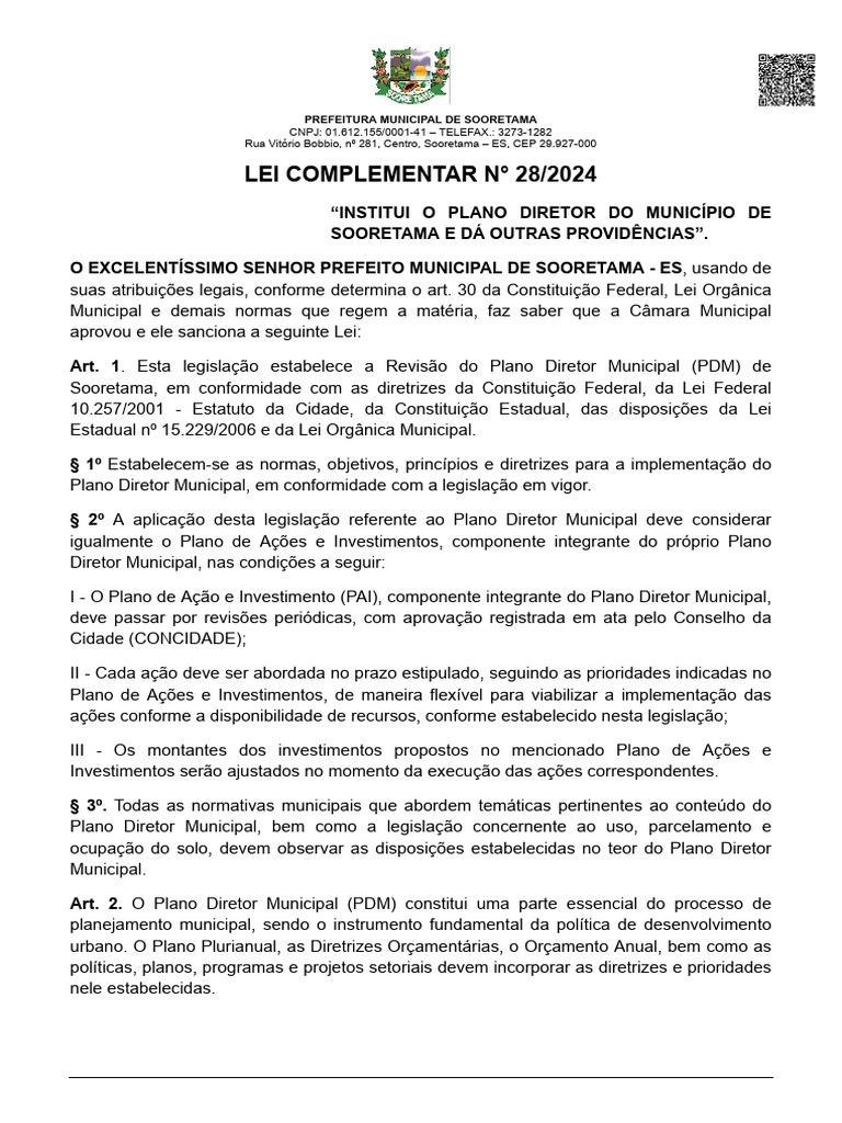 LEI COMPLEMENTAR #28-2024 - Plano Diretor | PDF | Propriedade | Planejamento urbano