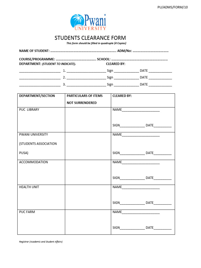 Students Clearance Form | PDF