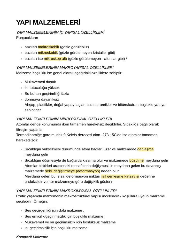 Yapi Malzemeleri̇ | PDF