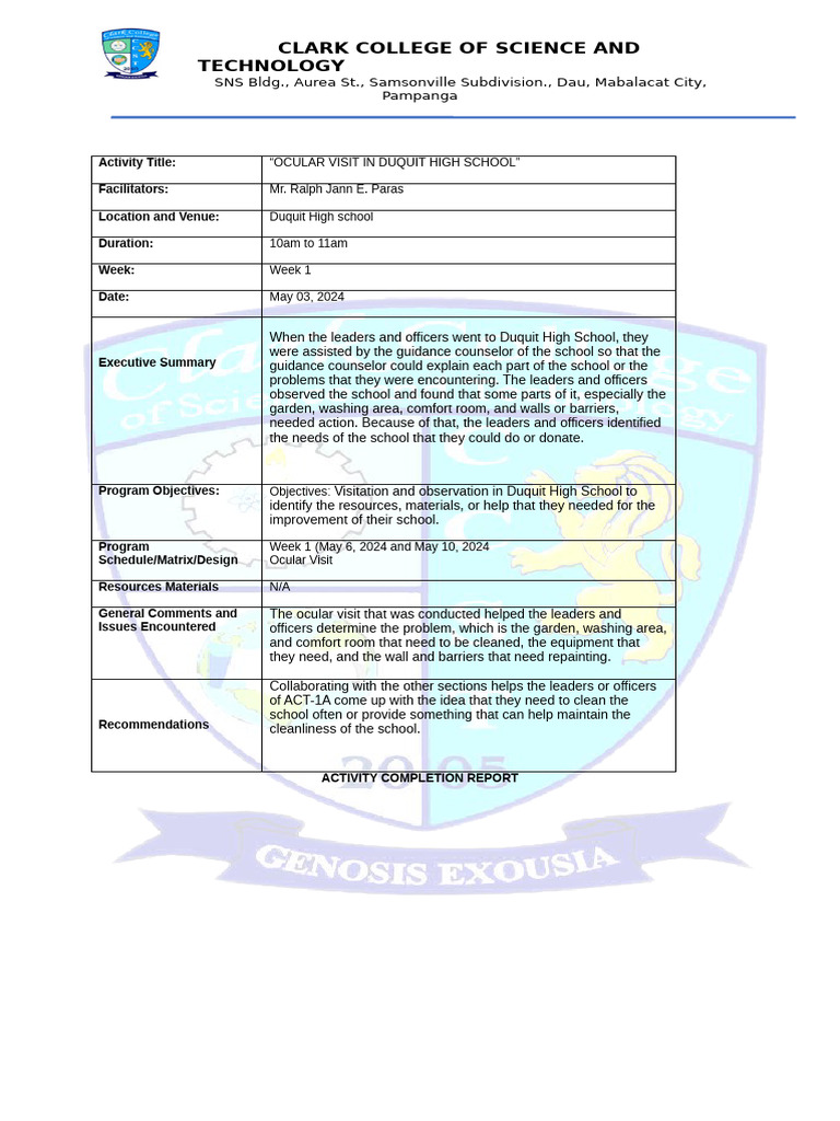 Week 1 Report Nstp | PDF
