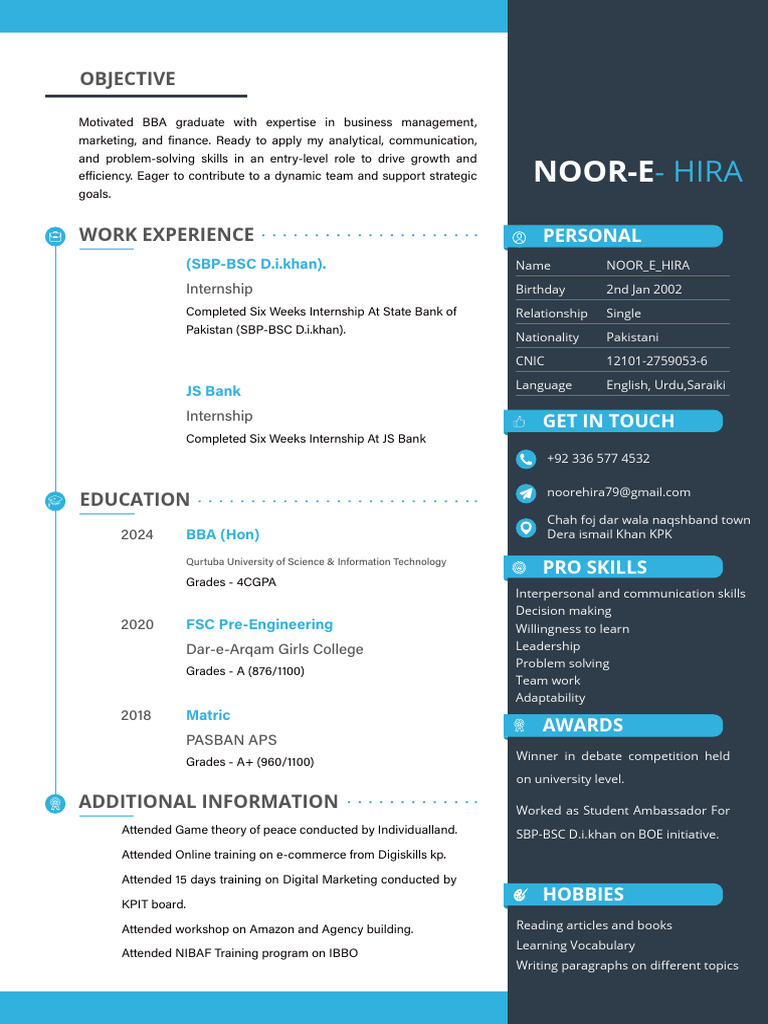 Noor-E-Hira_CV | PDF | Communication | Cognition
