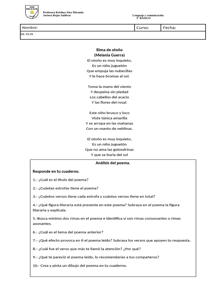 Poemas Tercero Básico | PDF | Cielo