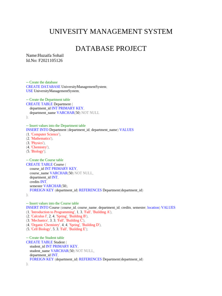 Univesity Management System Databasee | PDF | Data Management | Databases