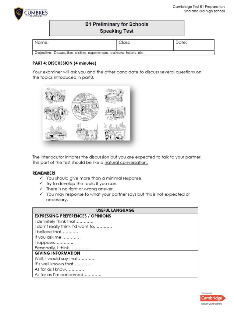 Cambridge B1 Discussion Prep Guide | PDF