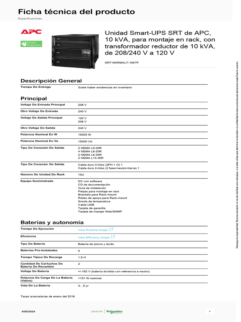 Schneider Electric - SmartUPS-en-línea - SRT10KRMXLT-10KTF | PDF ...