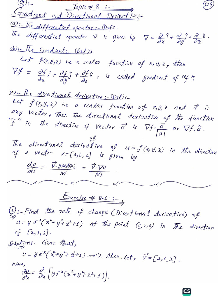 Topic#8 Gradient and Directional Derivatives, Divergence and Curl of A Vector Field. | PDF