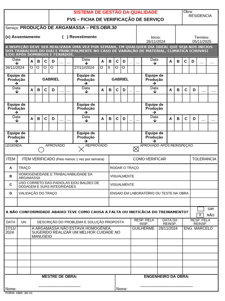 Form - Obr.30.01 - FVS - Produção de Argamassa - Ac Con | PDF