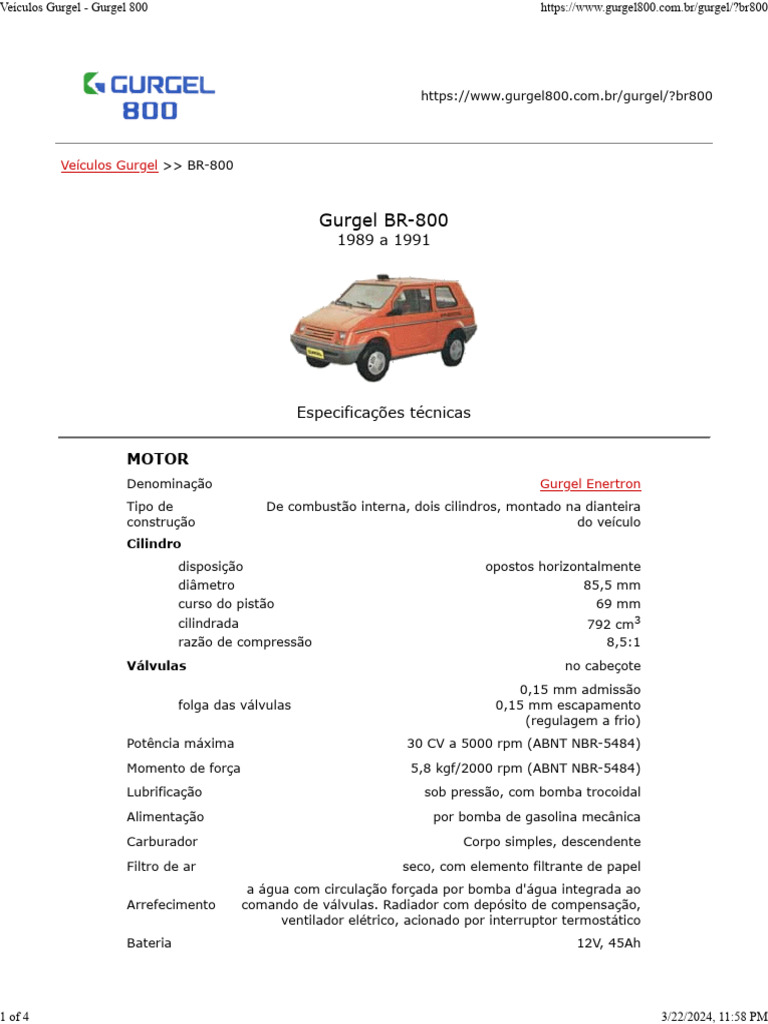 Veículos Gurgel - Gurgel BR-800 1989 A 1991 | PDF | Motores | Veículo ...