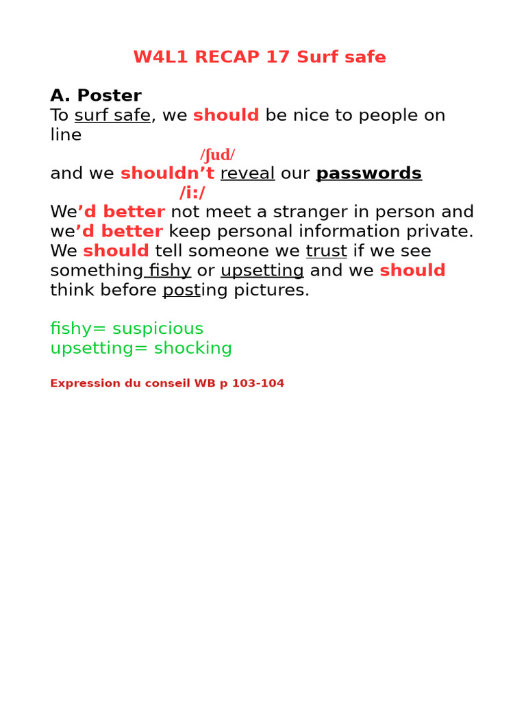 SE 4° W4L1 surf safe recap 17 | PDF