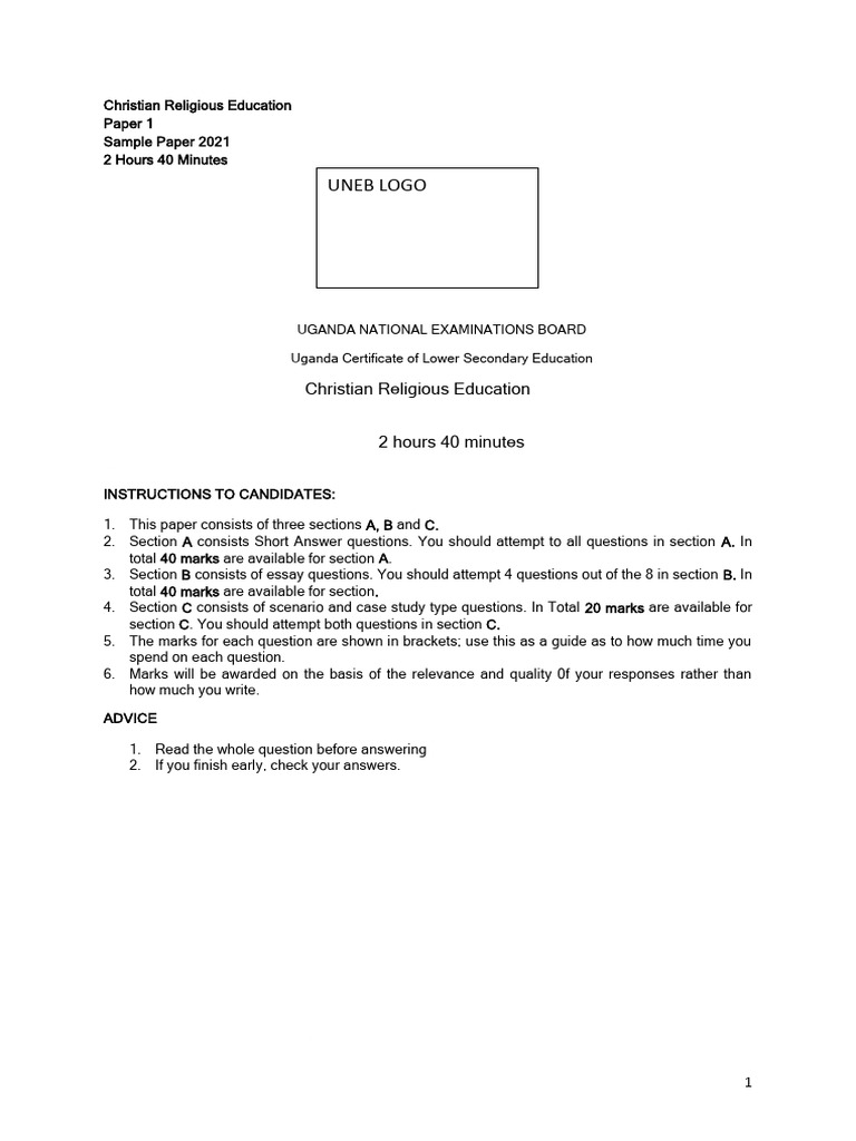 Uneb Cre 2024 Sample Paper 0705675676 | PDF | Worship | Employment