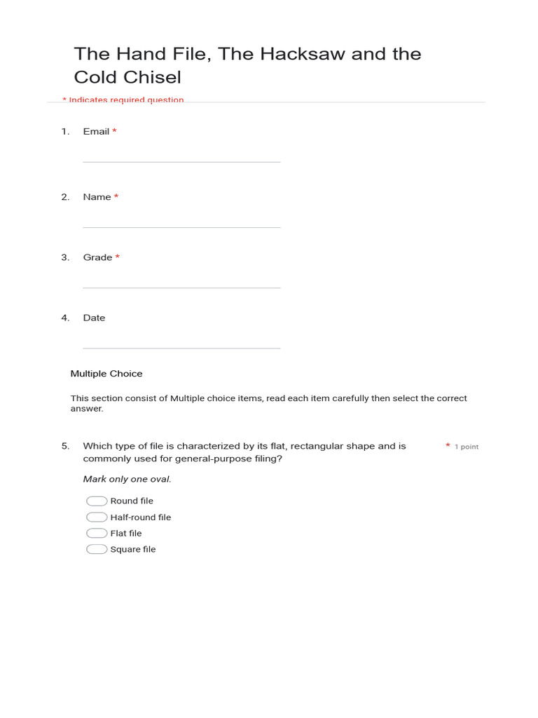 The Hand File, The Hacksaw and The Cold Chisel - Google Forms | PDF ...
