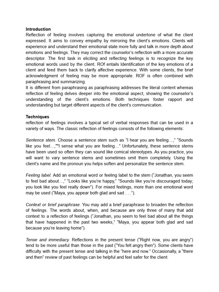 Reflection of Feeling | PDF | Empathy | Feeling