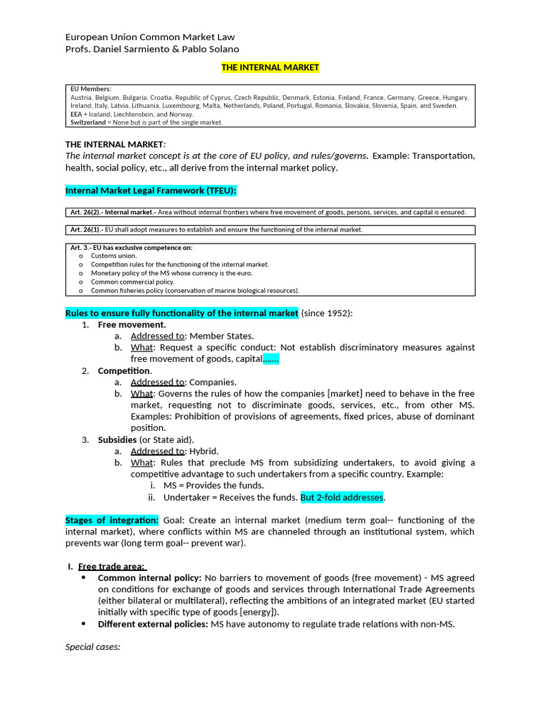 EU Common Market Law Overview | PDF | European Union | Economies