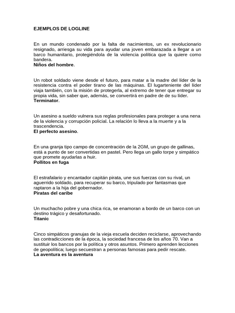 Loglines de películas icónicas | PDF