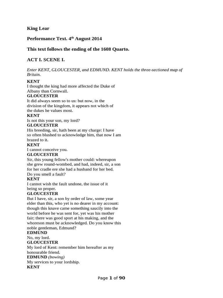 King Lear Cut Performance Script | PDF | King Lear