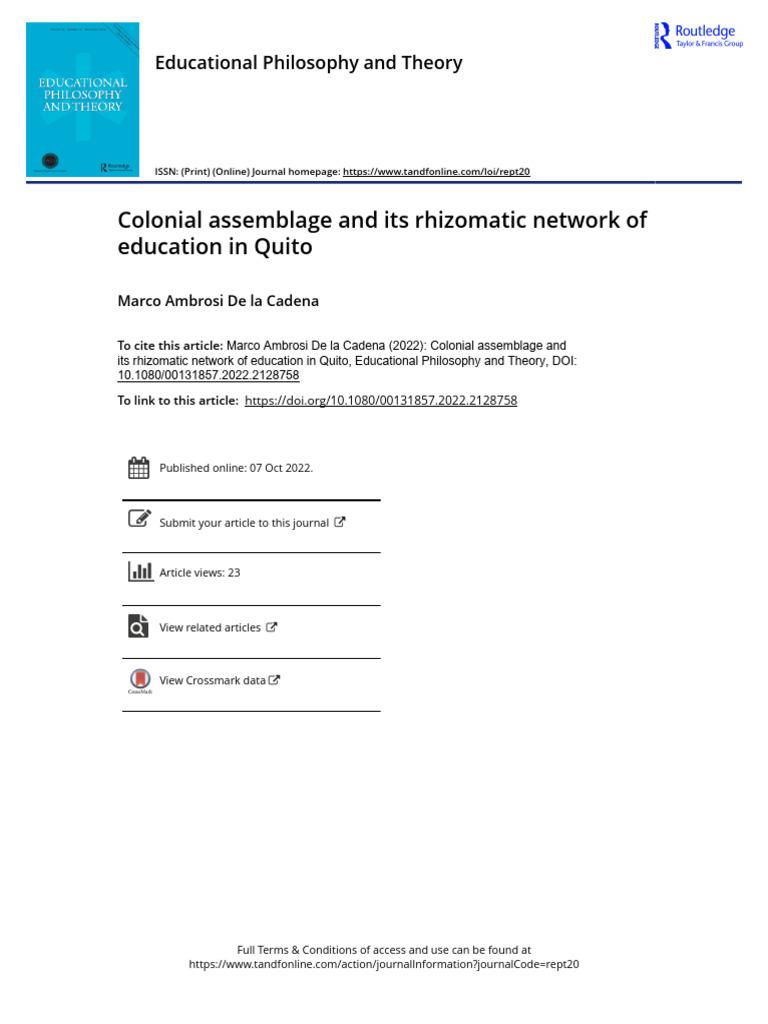 Colonial Assemblage and Its Rhizomatic Network of Education in Quito ...