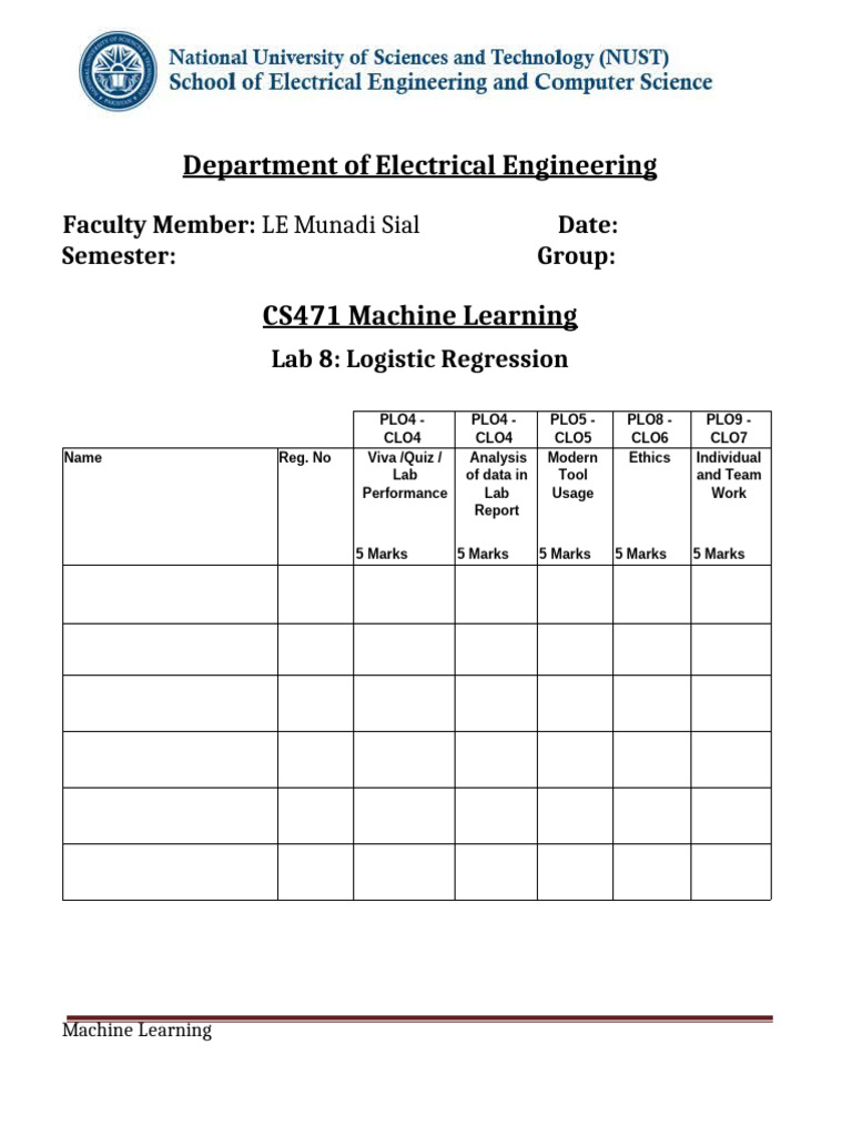 Ml Lab 08 Manual Logisitic Regression Ver7 Pdf Regression Analysis Logistic Regression 