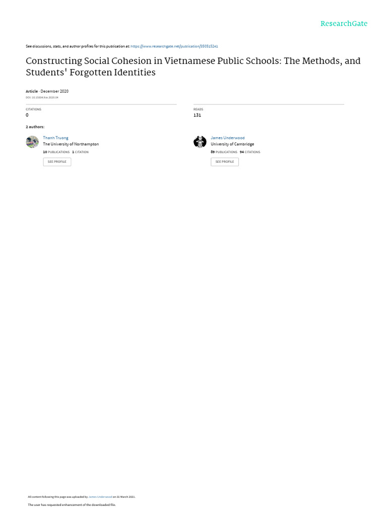 Constructing Social Cohesion in Vietnamese Public Schools | PDF | Identity (Social Science ...