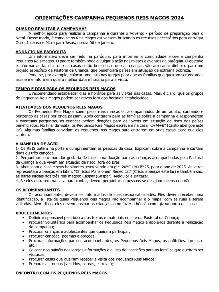 Orientações Campanha Pequenos Reis Magos 2024 | PDF | Magos Bíblicos