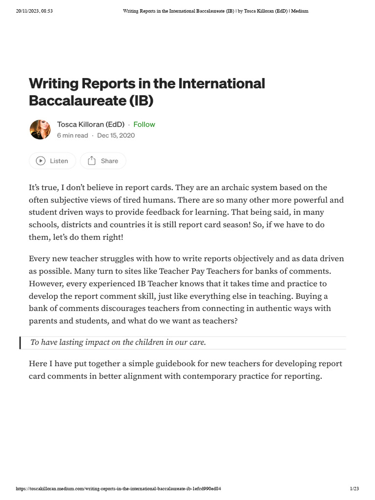 IB Report Writing Guide for Teachers | PDF | Critical Thinking