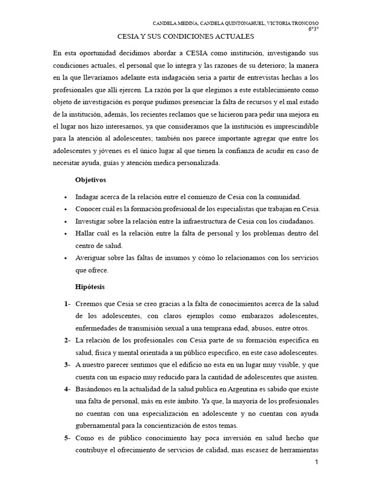 CESIA y Sus Condiciones Actuales | PDF | Educación sexual | Juventud