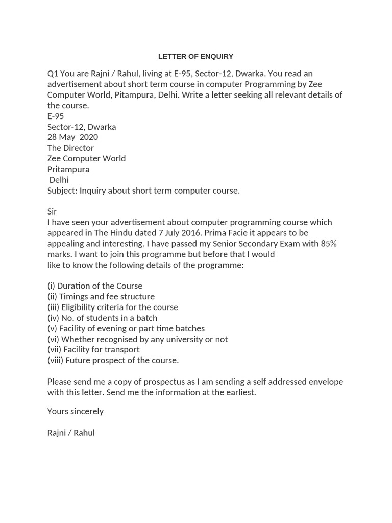 Letter of Enquiry | PDF