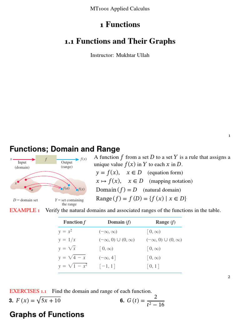1.1 Functions and Their Graphs | PDF | Trigonometric Functions | Function (Mathematics)