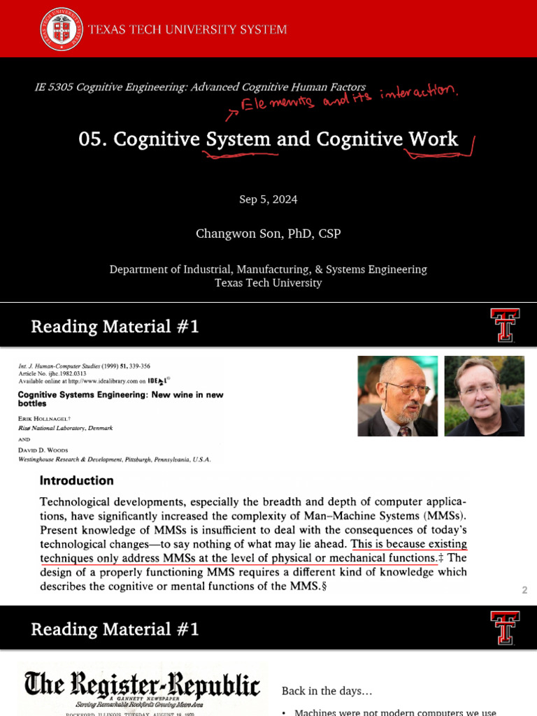IE5305 - Lecture05. Cognitive System and Cognitive Work | PDF | System | Artificial Intelligence
