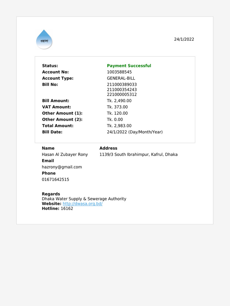 Wasa Bill of Three Months | PDF