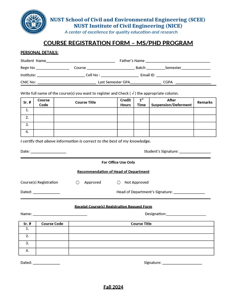 Course Registratiion Proforma | PDF