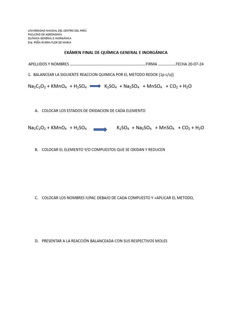 Examen Final de Química General e Inorgánica 1 | PDF