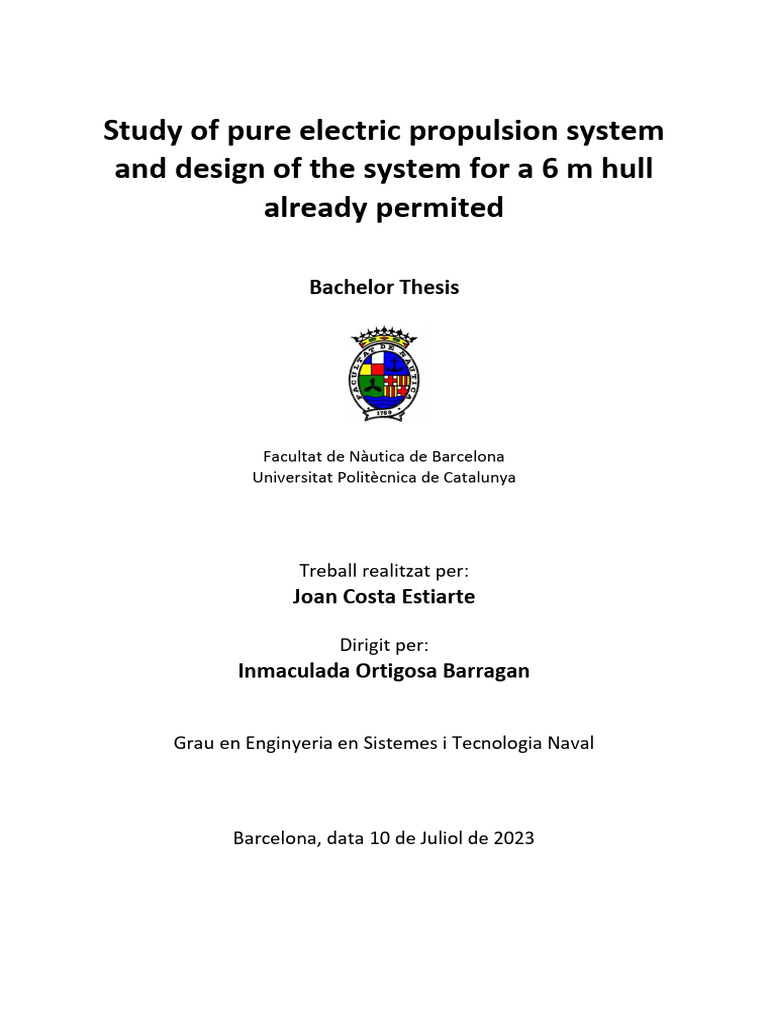 Electric Propulsion System for 6m Hull | PDF | Nature