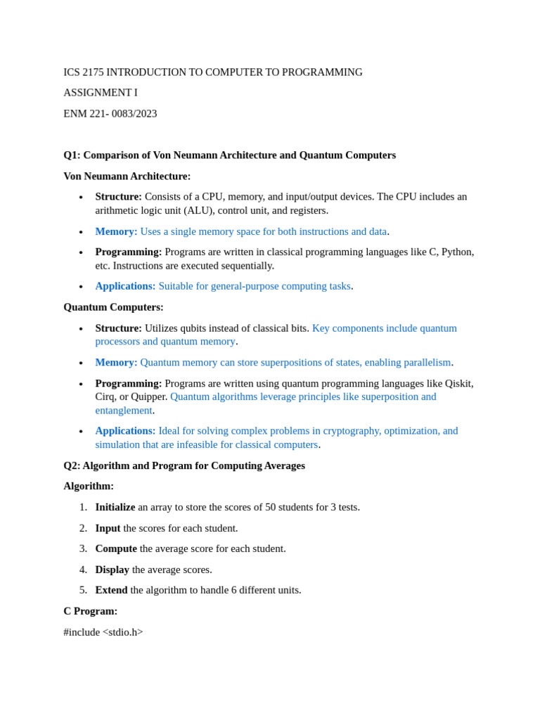 Ics 2175 Introduction To Computer Programming Assignment I Pdf Quantum Computing Central