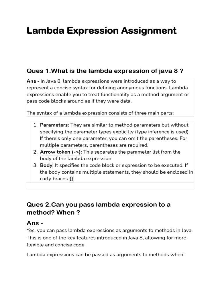 Lambda Expression Assignment Pdf Anonymous Function Method Computer Programming