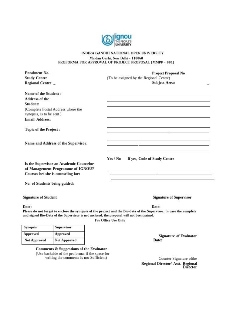 IGNOU Project Proposal Approval Form | PDF
