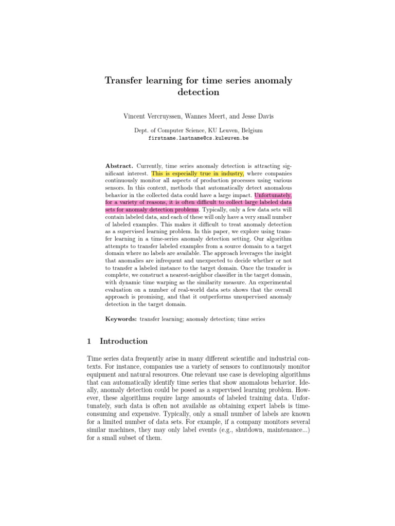 2.transfer Learning For Time Series Anomaly | PDF | Time Series ...