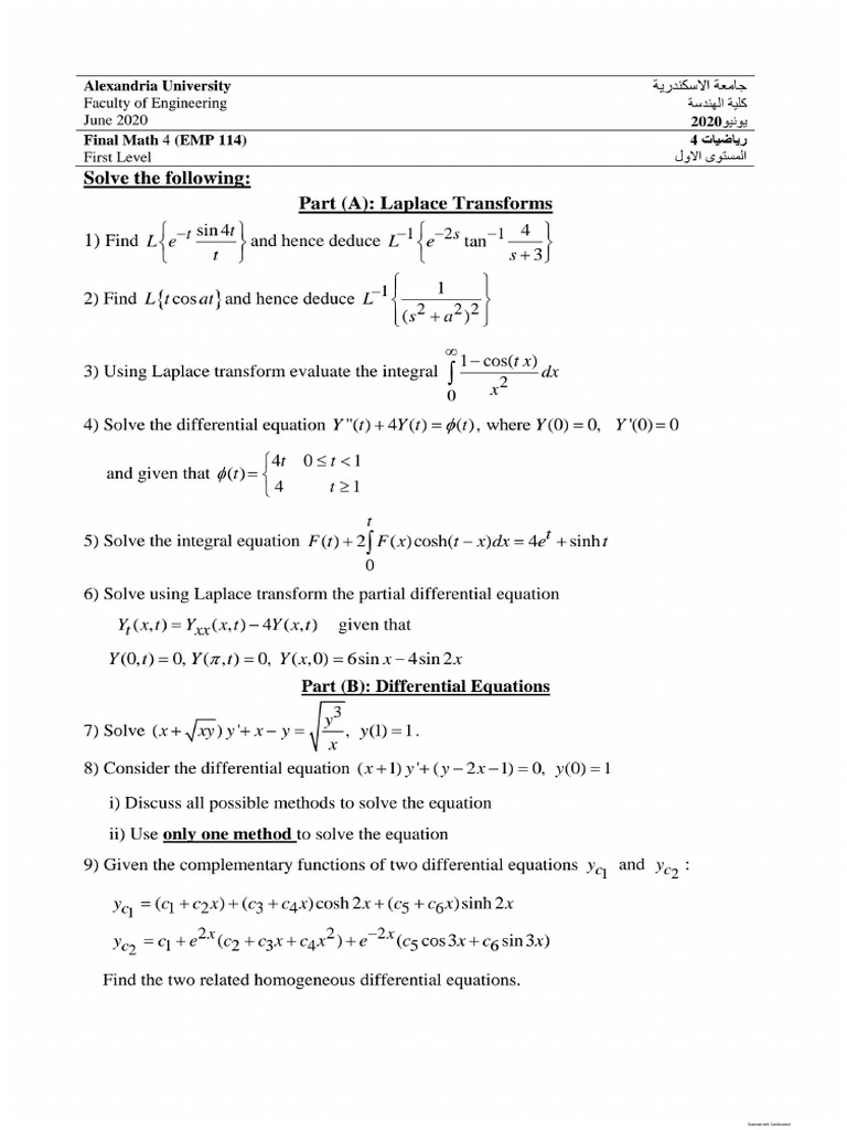 Math 4 Take Home Exam Spring 2020 Solution | PDF