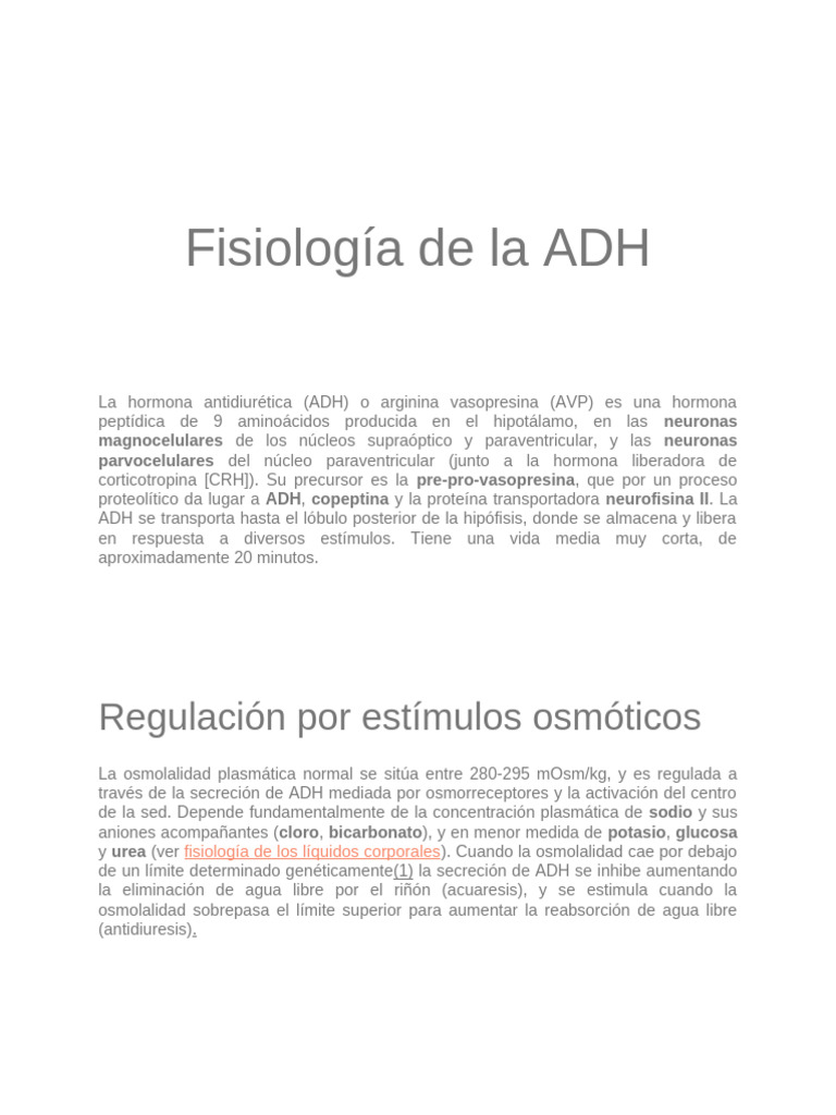 Fisiologia de La Adh | PDF | Sistema endocrino | Endocrinología
