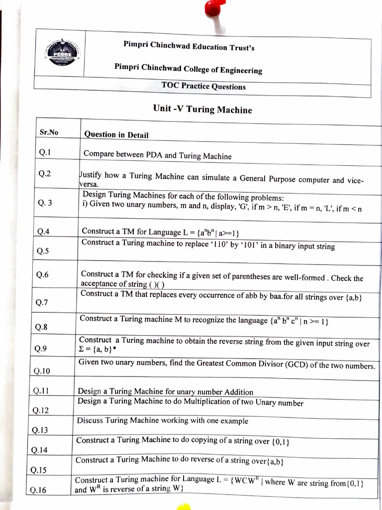 TOC Unit 5 QB | PDF | Theoretical Computer Science | Theory Of Computation TOC Unit 5 QB | PDF | Theoretical Computer Science | Theory Of Computation