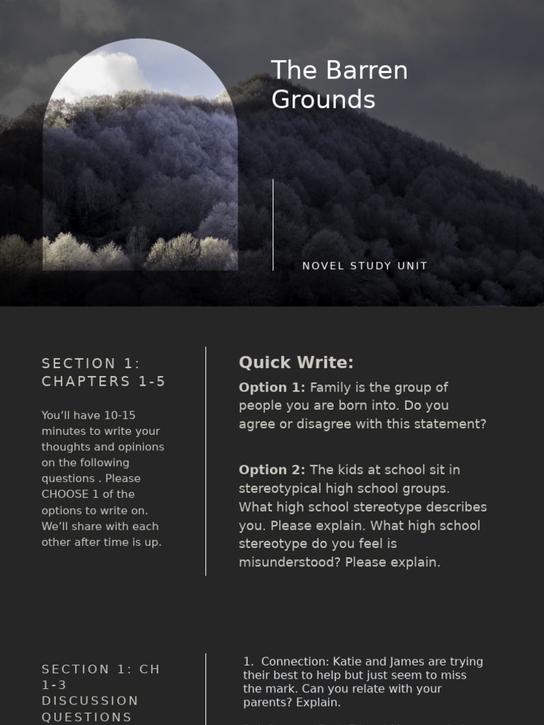 The Barren Grounds: Novel Study Unit | PDF