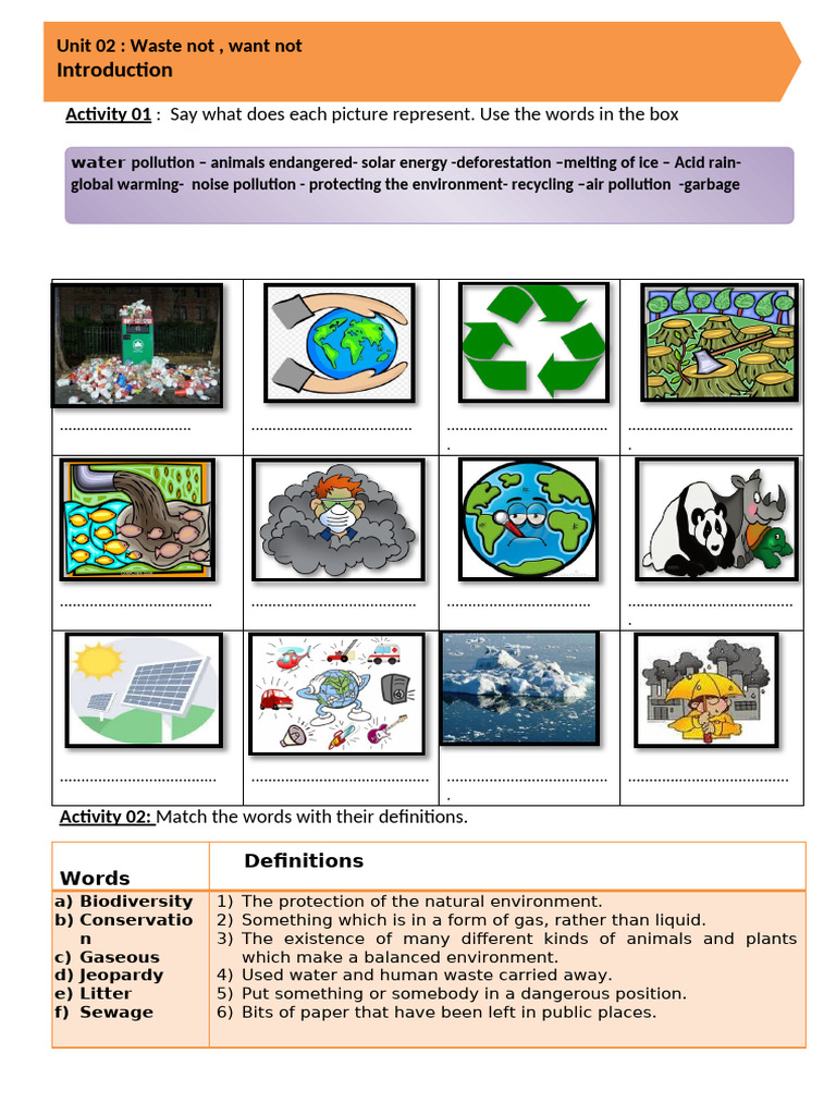 Environment Vocabulary - Introduction To Waste Not Want Not | PDF ...