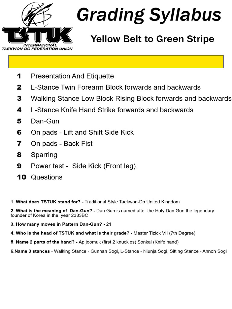 ITFU 8th Kup Grading Syllabus | PDF