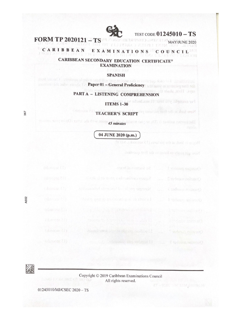 !csec Spanish MC June 2020 | PDF