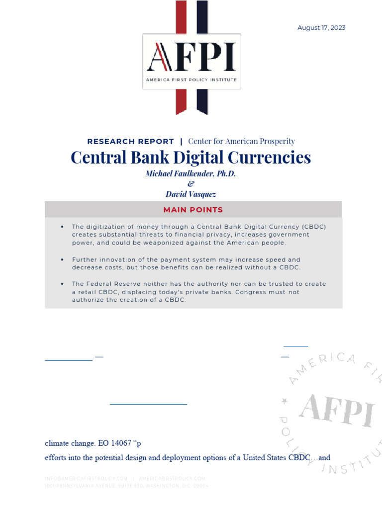 Faulkender Vasquez CBDC Research Report Final Publication | PDF | Banks ...