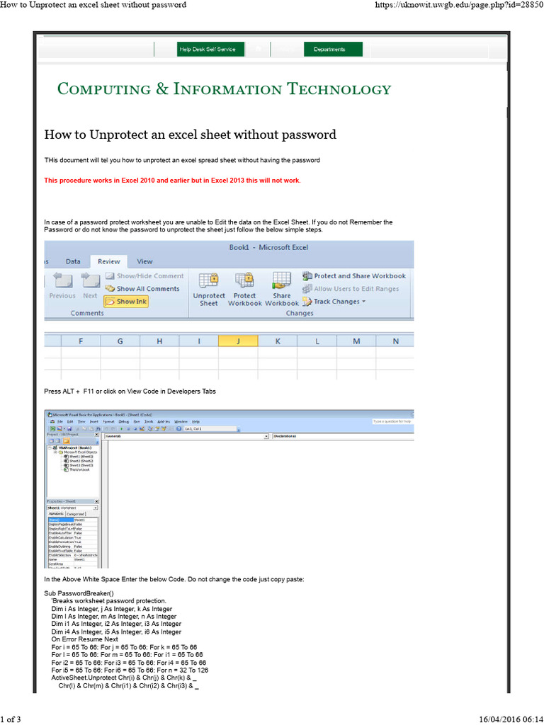 How To Unprotect An Excel Sheet Without Password | PDF | Software ...