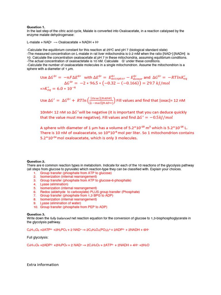 Homework For Tutorial 1 Answers | PDF | Chemistry | Metabolism